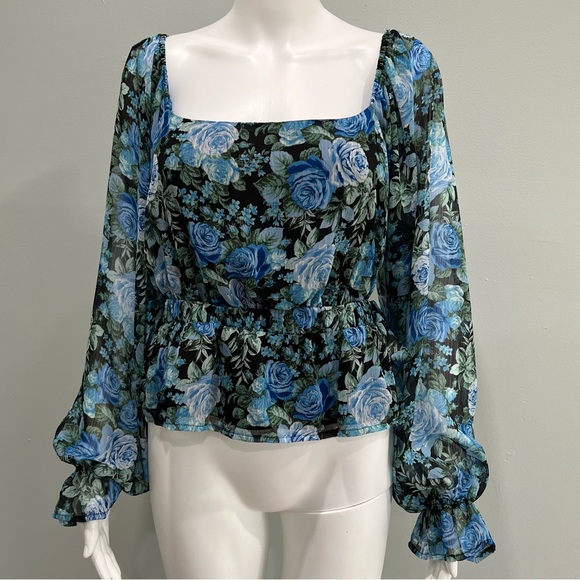Wayf | Tops | Nwt Wayf Top Blouse L Floral Blue Open Back Boho | Poshmark